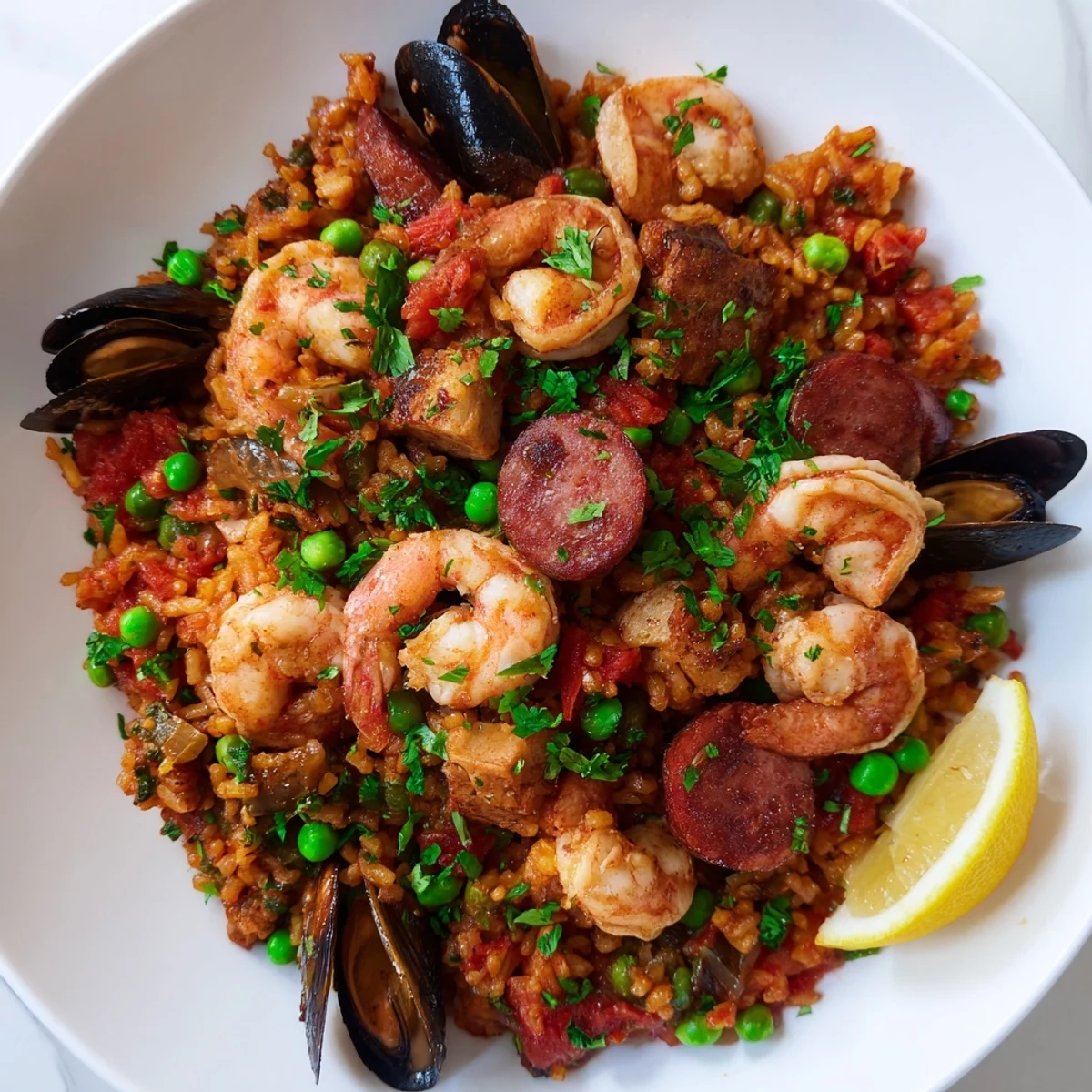 Traditional Spanish Paella with Saffron and Seafood